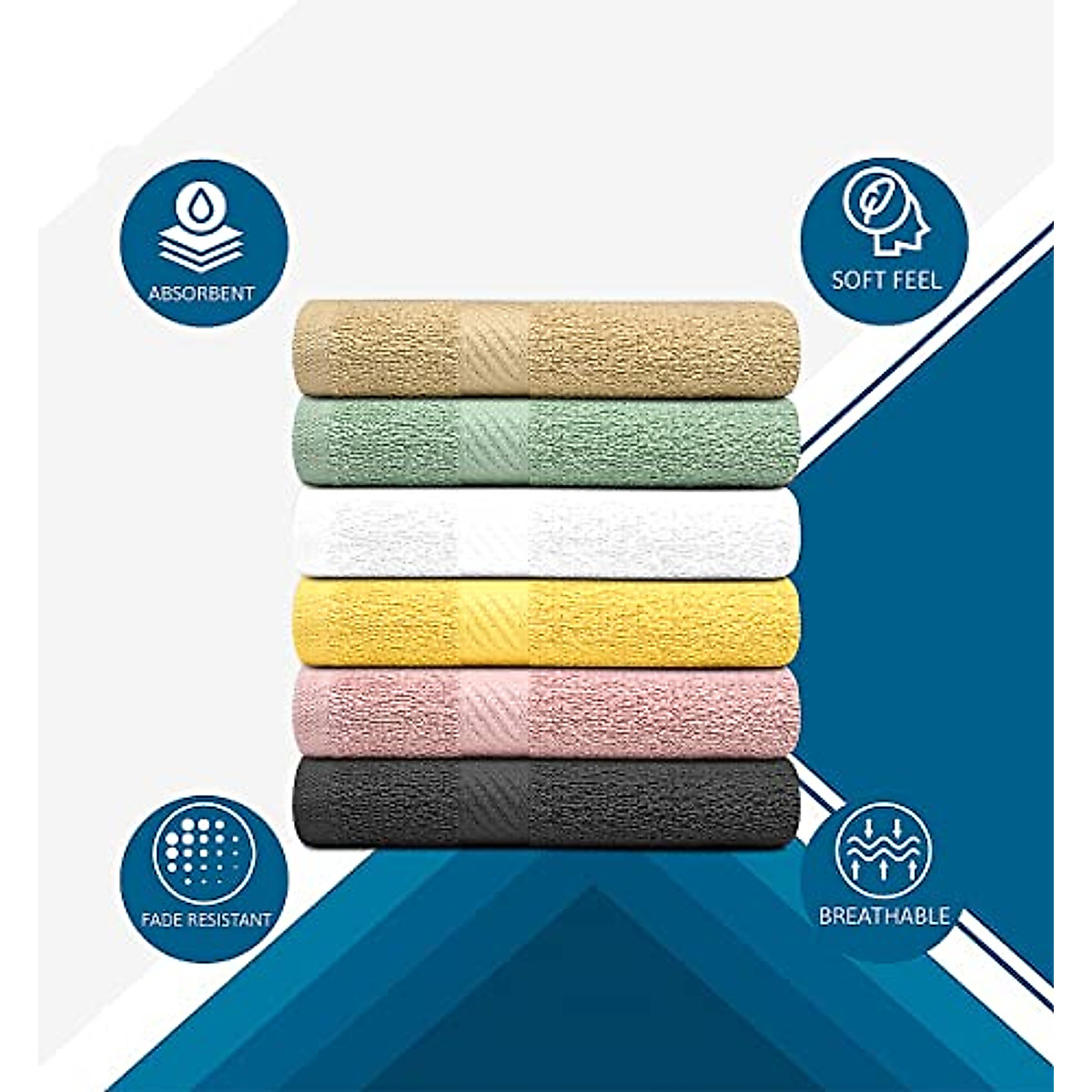 ZUPERIA 100% Cotton Bath Wash Cloths - 12 Pack - 12" x 12"- Highly Absorbent Soft Washcloths for Face, Gym Towels, Hotel Spa Quality, Reusable Multipurpose Towels (12 Pack, 6 Multicolors)