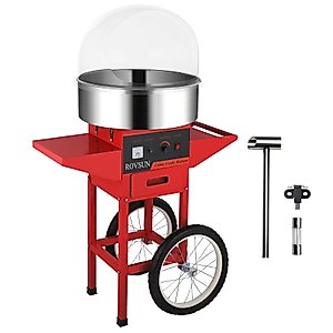 ROVSUN 21 Inch Cotton Candy Machine Cart, Electric Cotton Candy Maker Candy Floss Machine w/Cover, Stainless Steel Bowl, Sugar Scoop and Large Storage Drawer for Commercial Home Party Carnival, Red