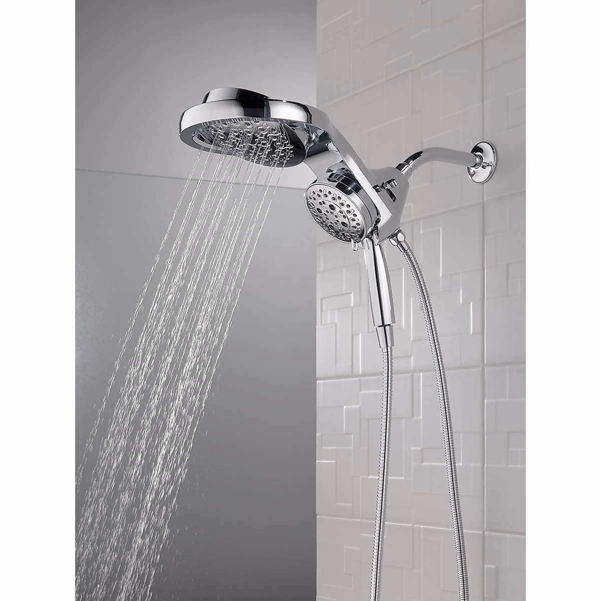 Delta Faucet HydroRain 5-Spray H2Okinetic Dual Shower Head with Handheld Spray, Chrome Shower Head with Hose, Handheld Shower Heads, Detachable Shower, 2.5 GPM Flow Rate, Lumicoat Chrome 58680-PR25
