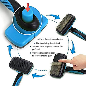 Dog and Cat Self Cleaning Slicker Brush & Pet Hair Removal Gloves for Cats and Dogs - Great for Deshedding/Grooming - Perfect for Long and Short Pet Hair - Great for Pets With Sensitive Skin