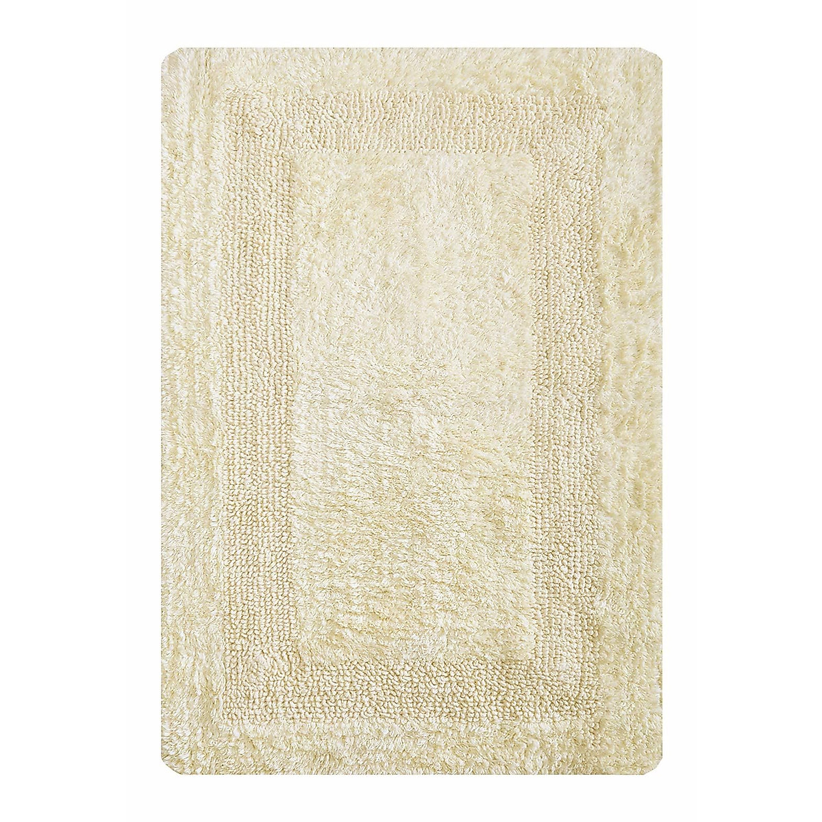 Cotton Bath Mat Rug 2 Piece Set - Light Yellow, Reversible Bathroom Rugs Soft & Absorbent Quick Dry Mats, Washable Plush Hotel Quality Tufted Mats for Shower, Bath Tub, Toilet - 21x34 & 17x24 Inches