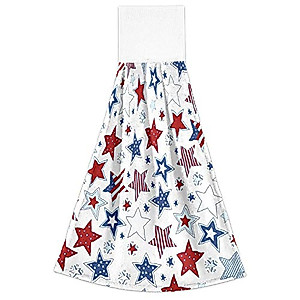 Independence Memorial Day Kitchen Hanging Towel Flag Patriotic 4Th of July Hand Bath Tie Towels Set 2 Pcs Tea Bar Dish Cloths Dry Towel 12 x 17 Inch Soft Absorbent Durable for Bathroom Decor