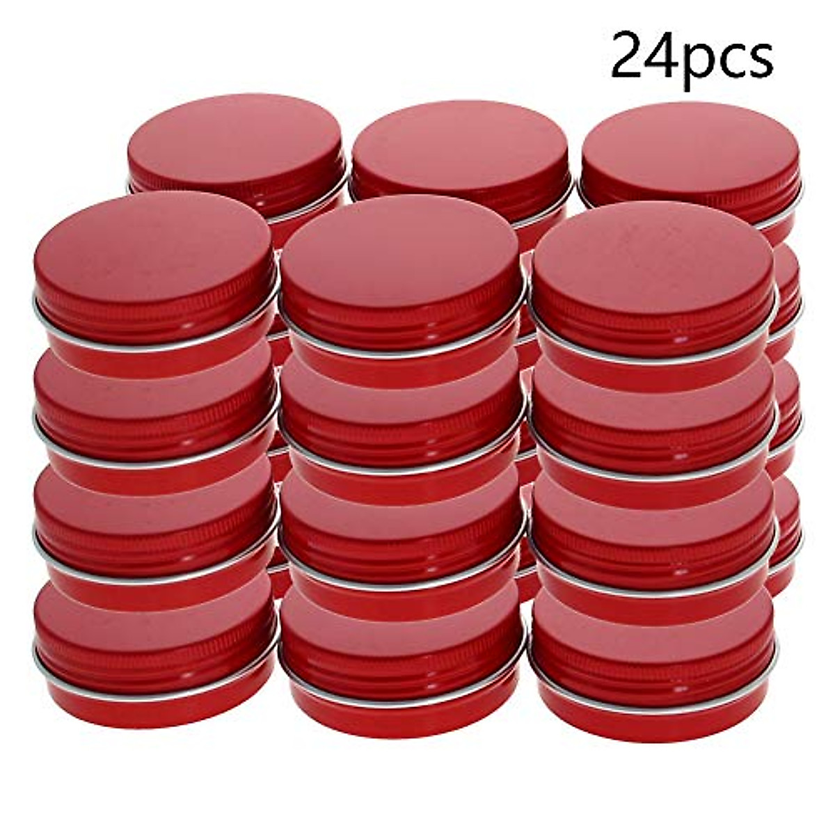 Othmro 24Pcs 1oz Metal Round Tins Aluminum Tin Cans Jar Refillable Containers 30ml Tin Cans Tin Bottle Container with Screw Lid for Salve Spices Lip Balm Tea Candies Red 50×20mm