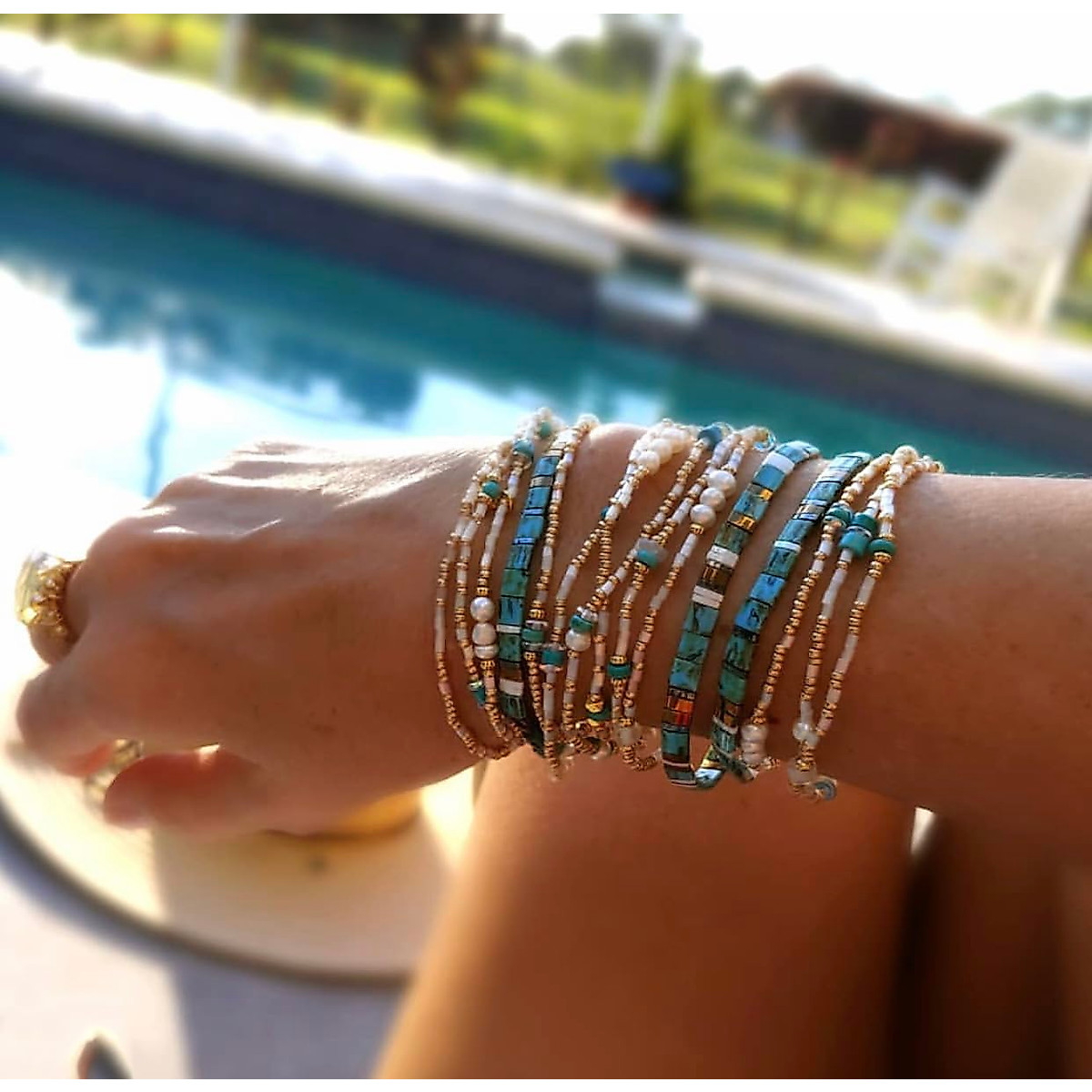 KELITCH Fashion Tila Miyuki Beaded Bracelet Colorful Elastic Stretch Bracelets Women Friendship Bracelets Birthday Presents (2D)