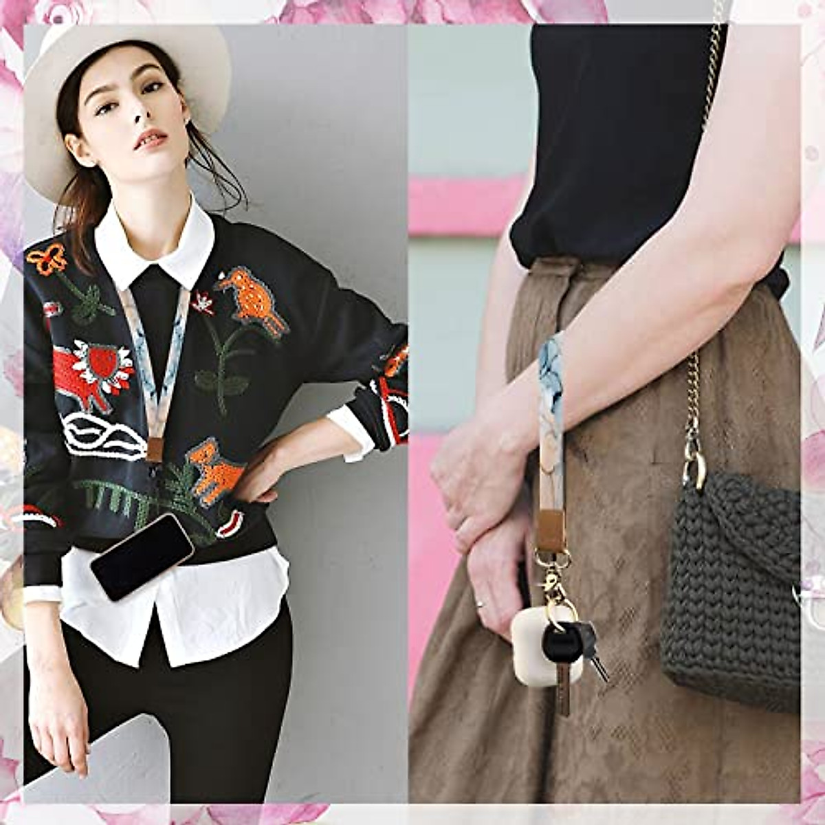 Cell Phone Lanyard, Detachable Keychain Wristlet Phone Strap Lanyard Crossbody Neck Cool Lanyards for Phone Case Universal, 6 Piece Set, Golden Blue Marble