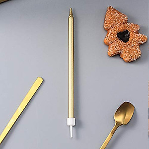 Pfizermay 24 Count Metallic Birthday Candles in Holders Gold Tall Birthday Cake Candles Long Thin Cupcake Candles for Birthday Wedding Party Decoration (Gold)