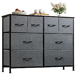 WLIVE Dresser for Bedroom with 8 Drawers, Wide Fabric Dresser for Storage and Organization, Bedroom Dresser, Chest of Drawers for Living Room, Closet, Hallway, Nursery, Dark Grey