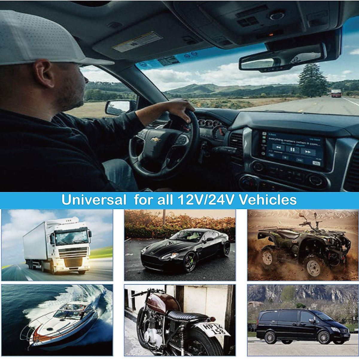 QC 3.0 USB Outlet 12V Boat Marine Waterproof Cigarette Lighter Socket Splitter 12 Volt DC Power Charger Adapter DIY Kit with Blue LED Dual USB Ports for Rocker Switch Panel on Car RV Golf Cart ATV