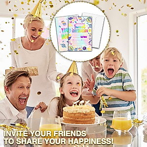 Chuxvon Sweet Celebration Birthday Party Invitations, Sweet Candy Birthday Invitation, Double-Sided Rainbow Tie Dye Fill In Invites, Kids Birthday Party Decorations, 20 Cards With 20 Envelopes(C11)