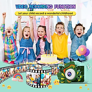 Dinosaur Camera for Kids with Cartoon Silicone Cover, Digital Mini Camera Toys for 3 4 5 6 7 8 9 10 11 12 Year Old Boys Girls Birthday Chirstmas Gifts Ideas - Personal Video Players (T-REX Green)