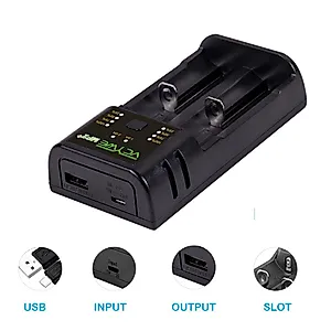 2 Slots Smart Charger Universal Intelligent LED Battery Charger 18650 Compatible with Most 3.6V/3.7V Li-Ion and Ni-MH Ni-Cd 1.2V A AA AAA C SC F6 Rechargeable Batteries Current 1.0A 2.0A Optional