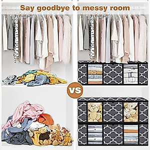 HomeHacks Storage Clothing Storage Bags, Storage Box Clothes Organizer with Clear Windows, Sturdy Handles Clothing Storage for Cloth, Toy, Bedding Storage, 6-Pack,Clover Grey