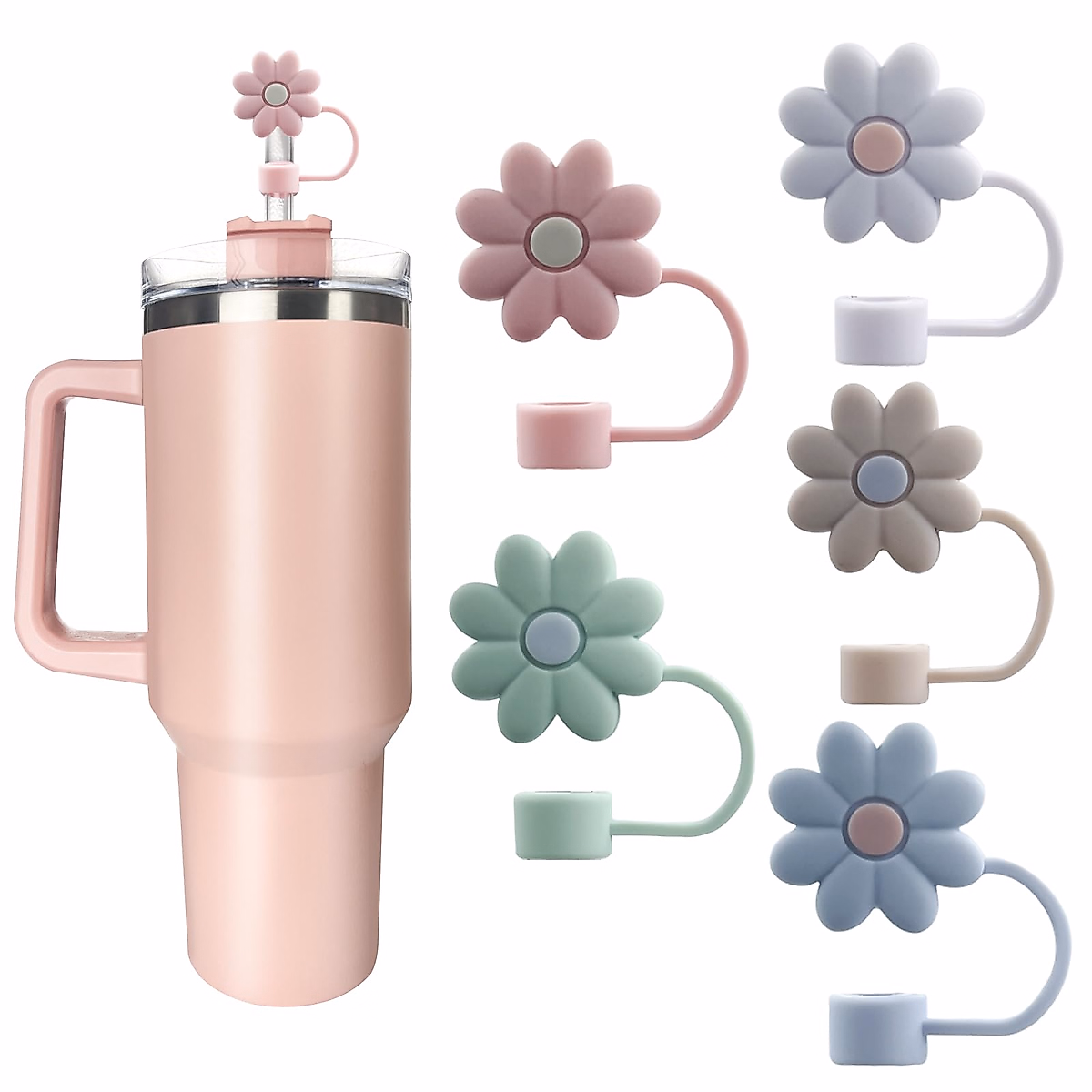 5Pcs Silicone Straw Covers and Caps Compatible with Stanley Cups, Dust-Proof Straw Toppers for Stanley Tumbler with Handle