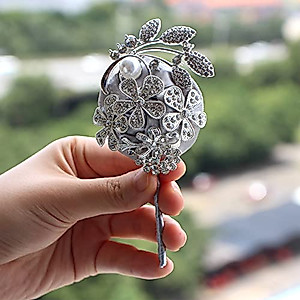 WANLIAN Wrist Corsage with Peal and Rhinestone Corsage and Boutonniere Set for Wedding,Prom,Party (Silver Gray，2 Pieces)