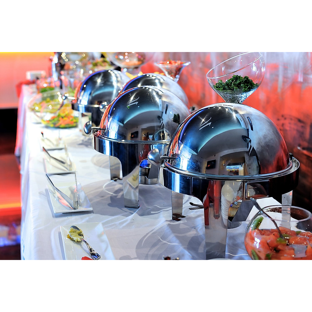 Tiger Chef Chafing Dish Buffet Set - 6 Quart Food Warmer Stainless Steel - Round Roll Top Chafer - Chafing Dish Set with Serving Tong and 2 Chafing Dish Fuel Gels