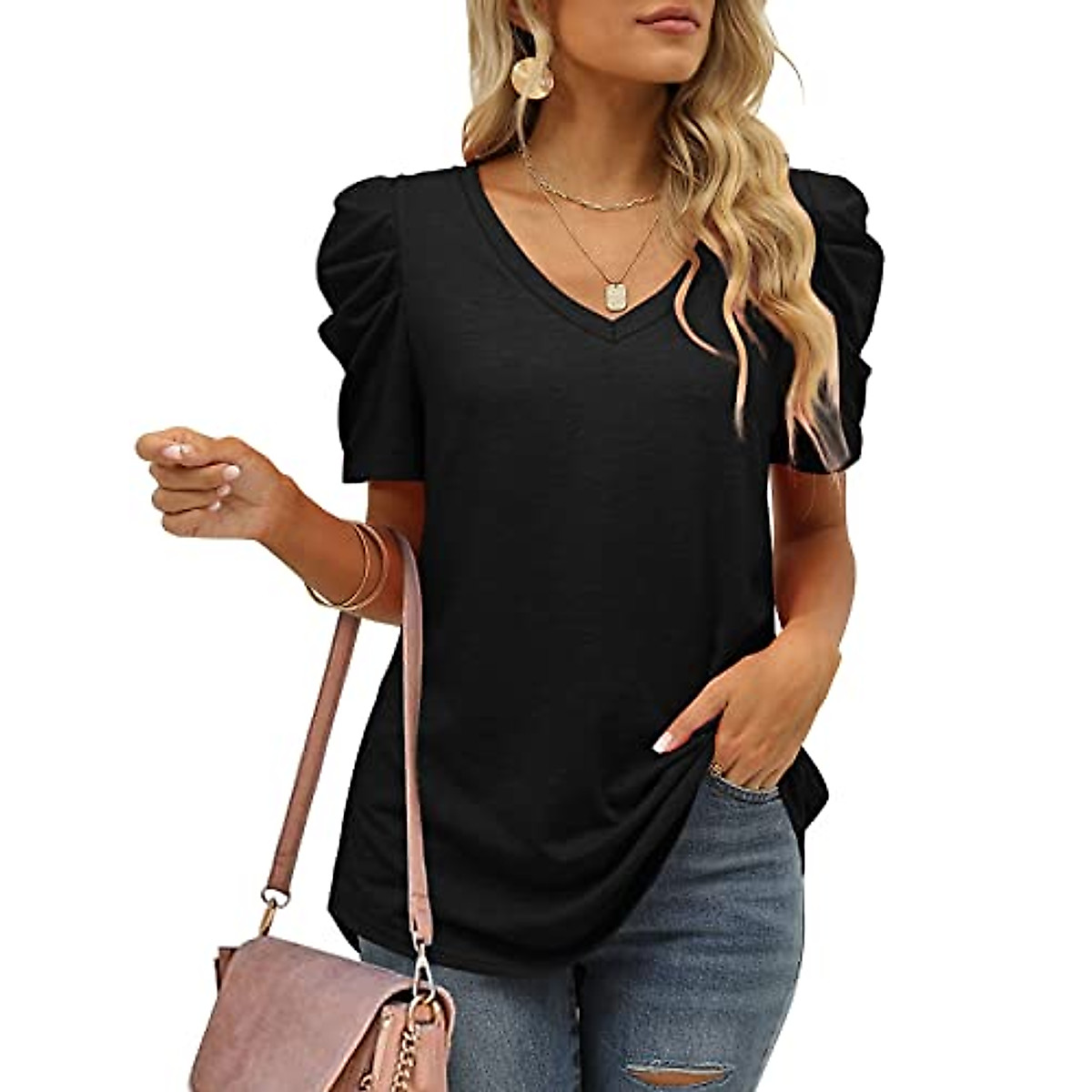 Womens Summer Tops Black Shirts for Women Oversized T Shirts Casual Loose Fit XXL