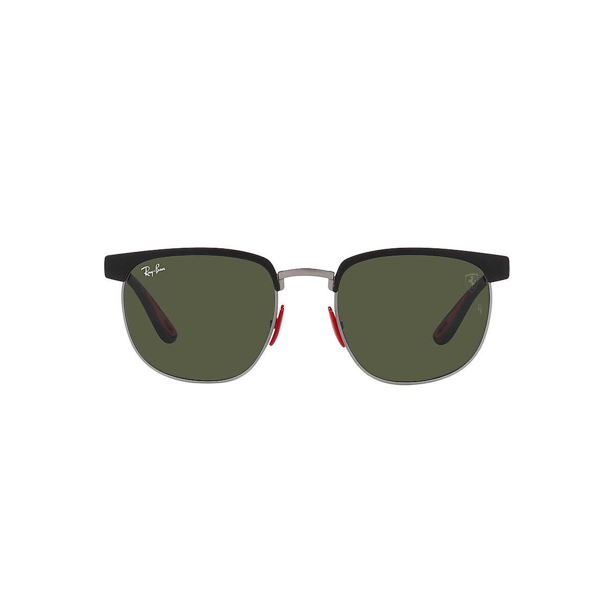 Ray-Ban RB3698M Scuderia Ferrari Collection Square Sunglasses, Matte Black On Matte Gunmetal/Green, 53 mm