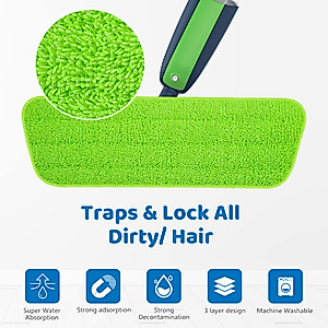 Spray Mops with 5 Mop Pads 2 Refillable Bottle - MEXERRIS Wet Dust Mops for Floor Cleaning Microfiber Hardwood Floor Cleaning Mop with Spray Dry Mops Flat Mops for Laminate Wood Ceramic Floor Cleaning