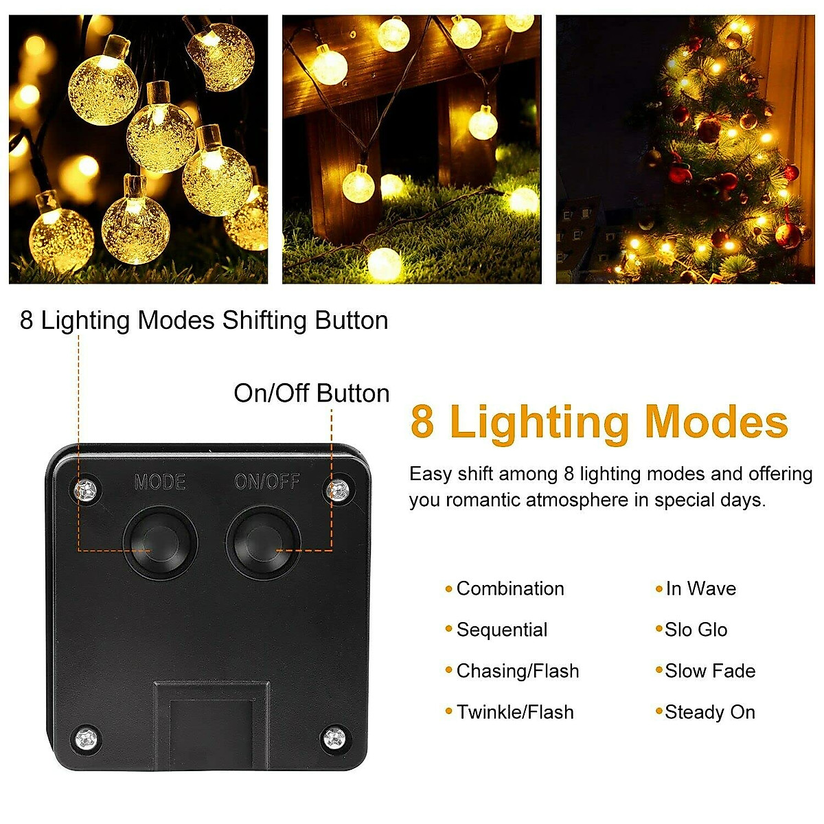 Solar String Lights Outdoor Fairy 30LED 6.5M/ 21Ft Christmas Decorative Ball Lamp Waterproof Indoor with Solar Panel for Patio Garden Backyard Home