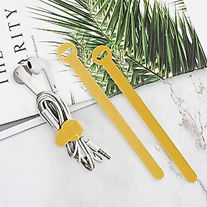 Jawflew 50 PCS Reusable Fastening Cable Ties, Microfiber Cloth 6-Inch Hook and Loop Cord Ties Multi-Purpose Cable Ties for Tablet Laptop PC TV Home Office Electronics Wire (Round head-Yellow)