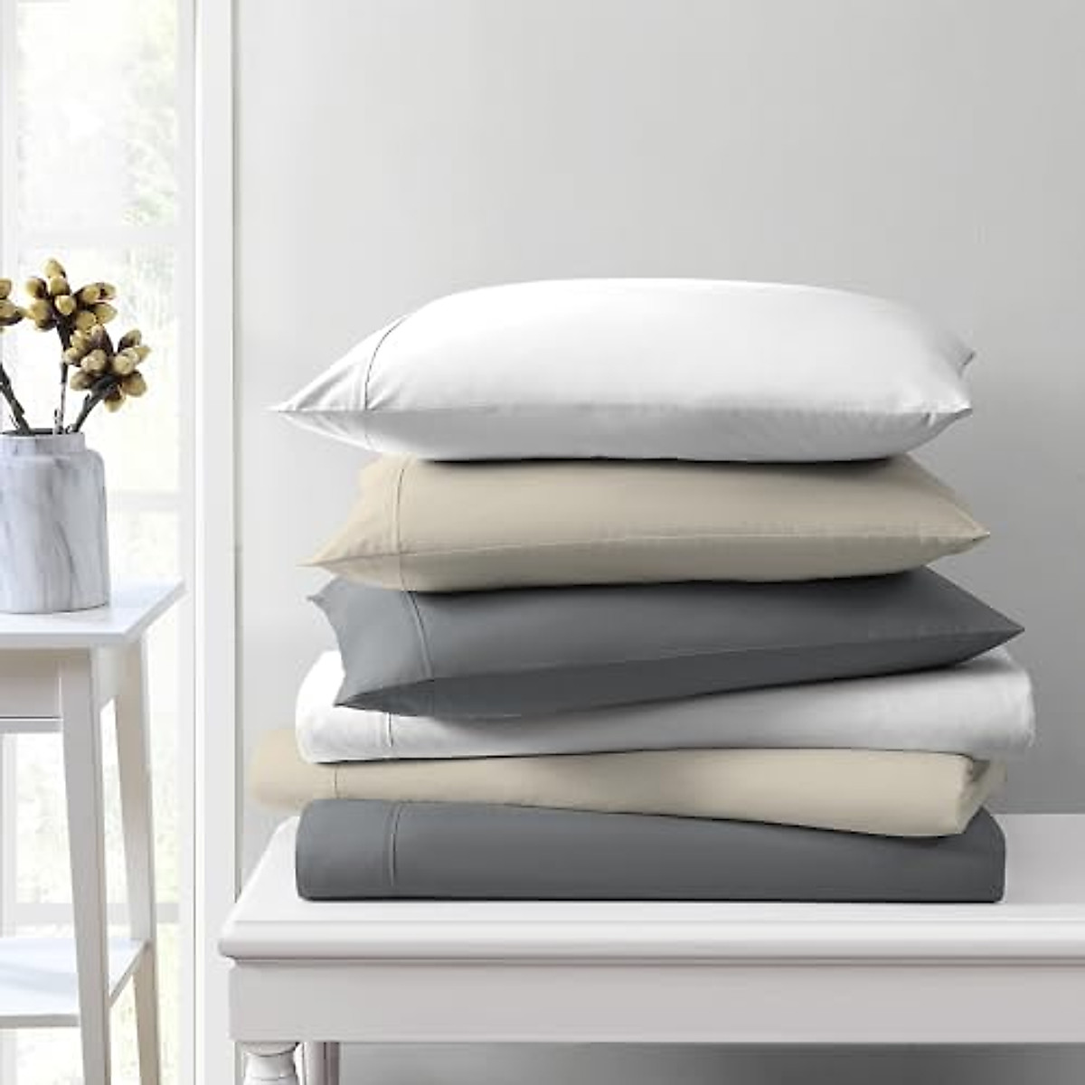 100% Egyptian Cotton Queen Sheet Set - 1000 Thread Count Soft Silver Queen Size Bed - Luxury Sateen Weave Deep Pocket Sheets - Breathable - Soft & Silky - Egyptian Cotton Sheets (Queen, Soft Silver)