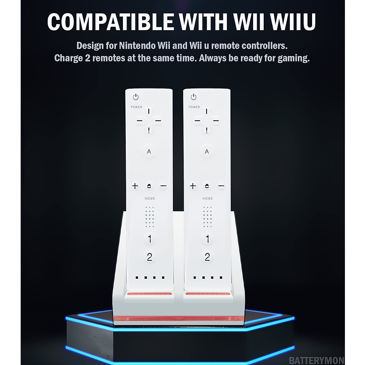 Dual Charging Station Dock + 2pcs 2800mAh Rechargeable Battery Pack for Wii/Wii U Remote Game Conroller, Controller Charger Kit with USB Cable and Batteries