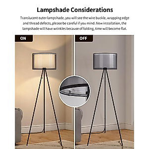 KDG Modern Floor Lamp for Living Room, Tall Tripod Floor Lamp Corner Lighting, Fabric Lampshade LED Bulb Bright Pole Light, High Light for Bedroom, Reading, Office, Study Room, Warm Light(Black)