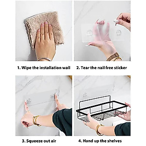 Shower Caddy Organizer & Soap Dish Holder Set, 4PCS with Removable Self Adhesive Hooks Shelf Basket Shelves for Shampoo Small Essentials Storage Bathroom Organization Kitchen Accessories Spice Racks