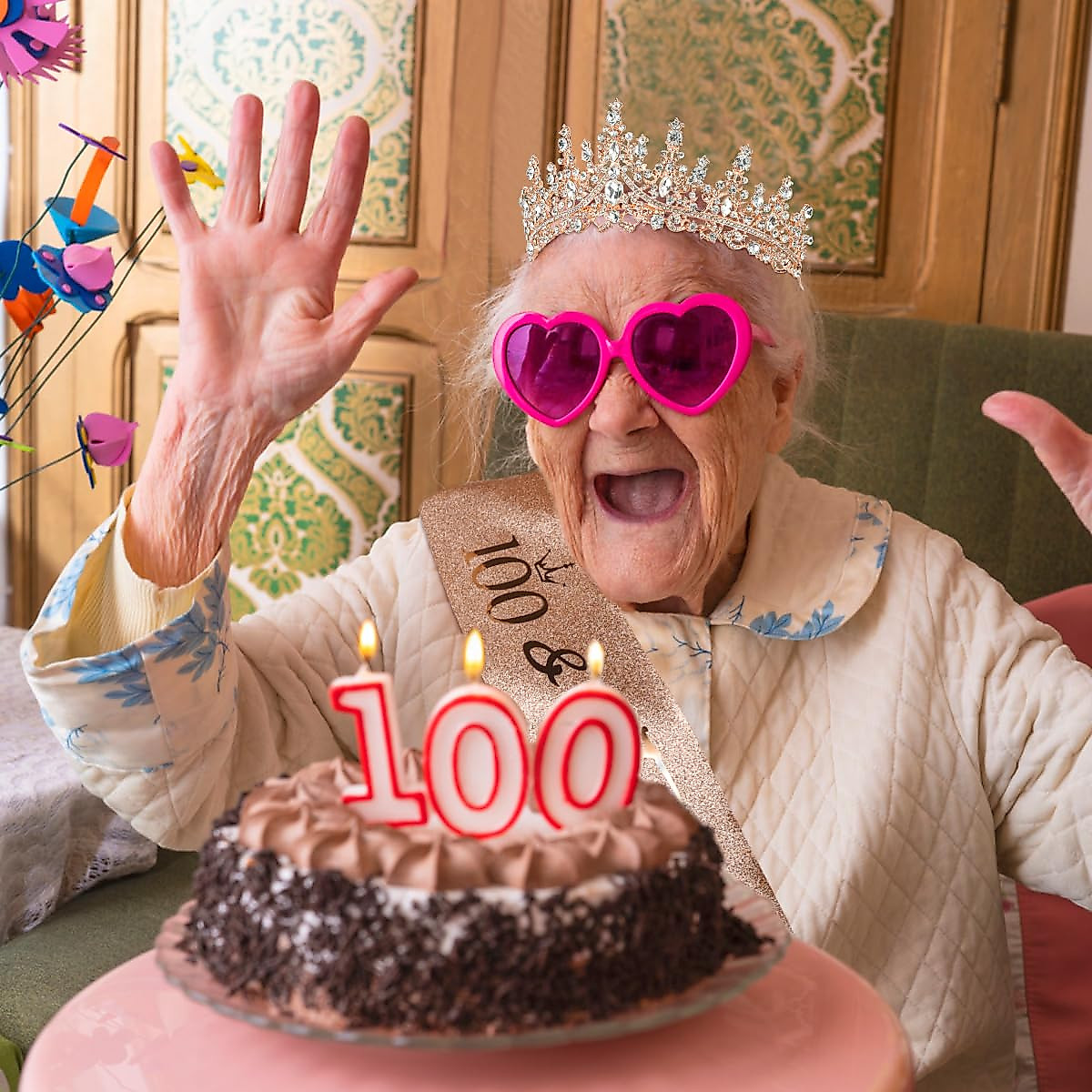 TOBATOBA 100th Birthday Decorations for Women, Rose Gold 100th Birthday Sash and Tiara for Women, 100 & Fabulous Birthday Decorations, Happy 100th Birthday Party Supplies Gift for Women