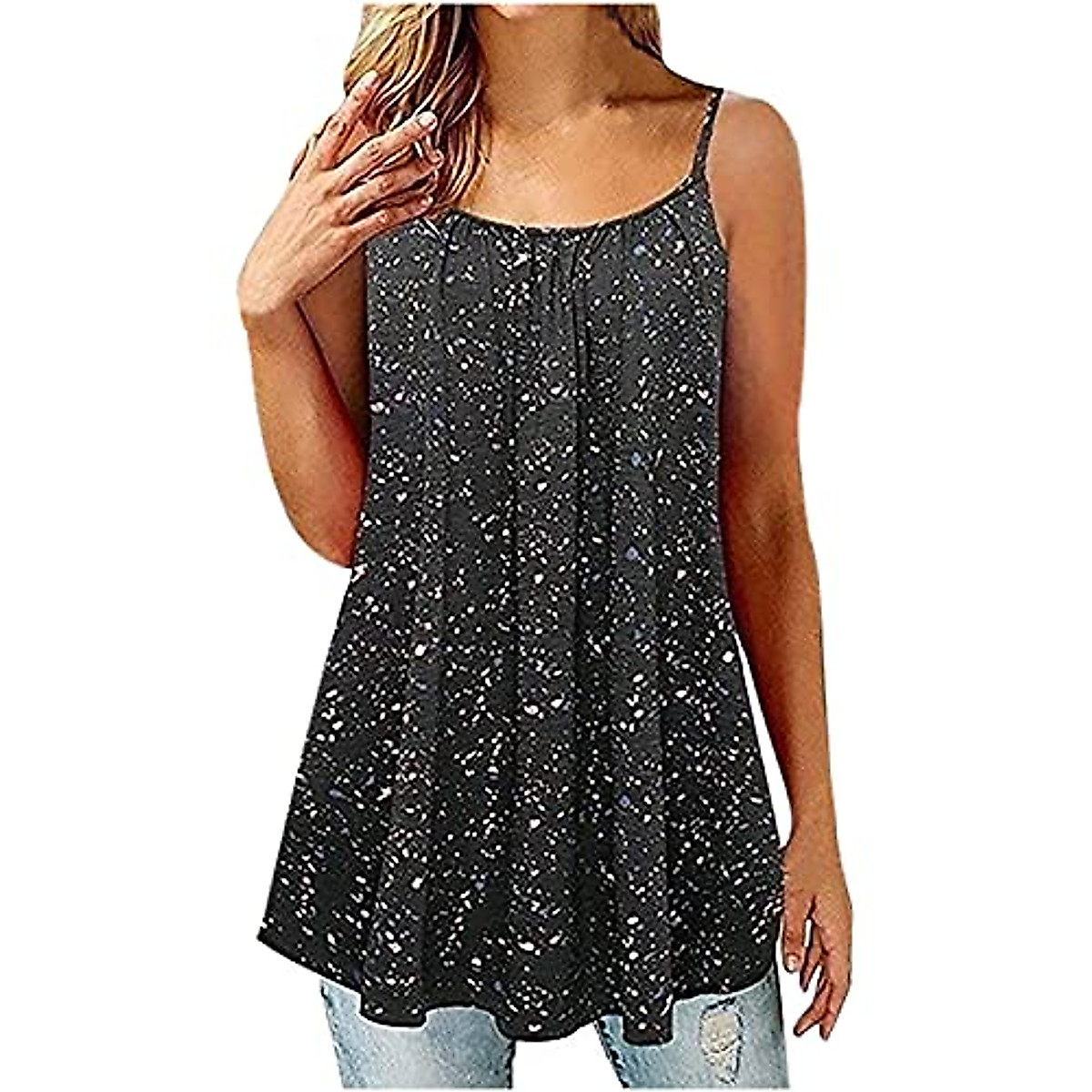 wodceeke Women's Summer Tank Sleeveless Sling T-shirt Casual Loose Solid color Folds Tops (Black,M)