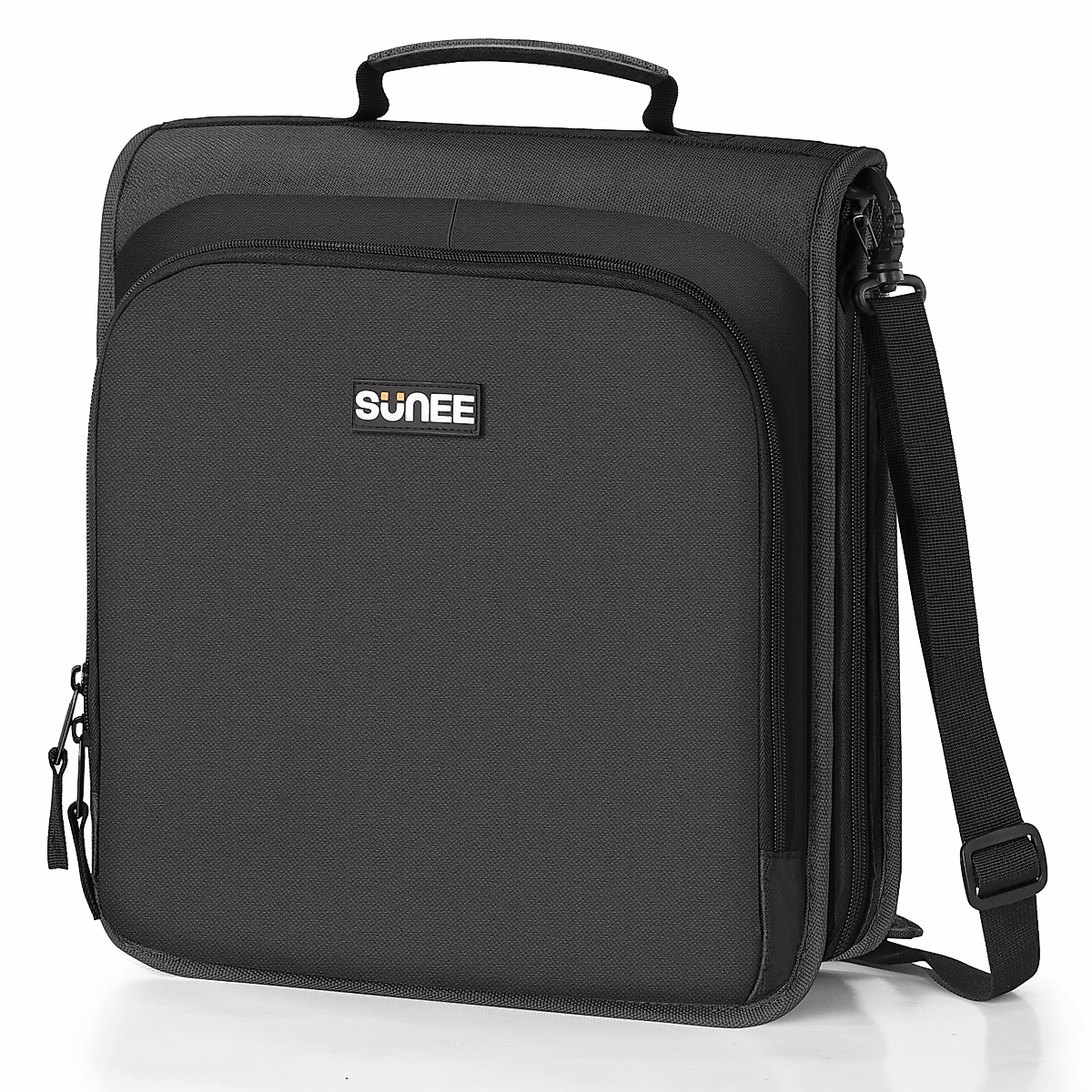 SUNEE Zipper Binder Bag with Laptop Pocket and Shoulder Strap, 3 Inches 3-Ring Organizer Binder for Middle School, Black
