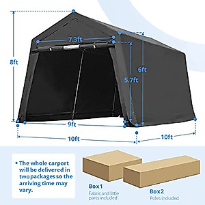 ADVANCE OUTDOOR 10X10 ft Heavy Duty Outdoor Patio Anti-Snow Portable Canopy Storage Shelter Shed Carport with 2 Rolled up Zipper Doors & Vents for Snowmobile Garden Tools, Gray