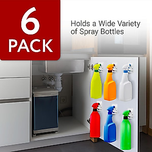 [6 Pack] Wall Mount Spray Bottle Holder to Create Storage Space - Easy to Install Spray Bottle Hanger - Strong Hold Spray Bottle Holder Wall Mount to a Variety of Surfaces - Spray Bottle Wall Holder