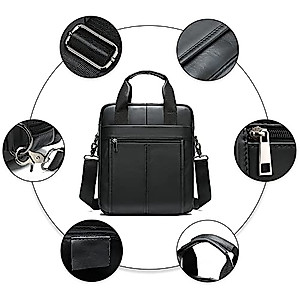 LUKZIJAES Genuine Leather Shoulder Messenger Bag for Men Adjustable Shoulders Sling Crossbody Bags for Travel Work Business Handbag (3#-Black)