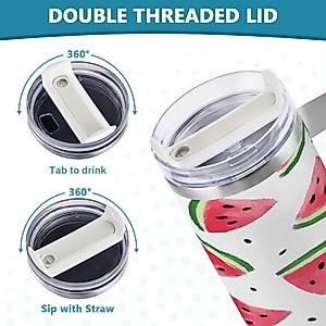 Blueangle 40 oz Watermelon Slices Tumbler with Handle and Straw Lid, Insulated Cup Reusable Stainless Steel Water Bottle Travel Mug（368）