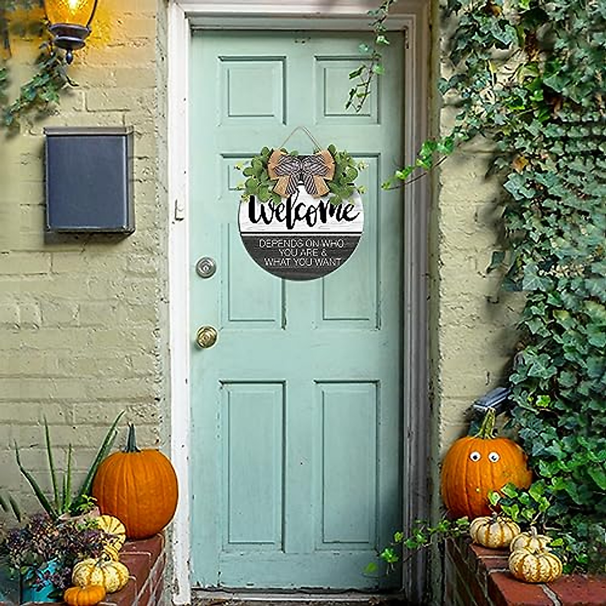 Super Holiday Welcome Sign For Front Door - Wooden Round Rustic Wreaths Hanging Decorations- for Home Farmhouse Porch Wall Spring Summer Fall All Season Christmas Decor.