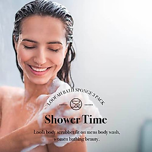 WhaleLife Bath Loofah Sponge Shower Pouf Puff for Men Women 3 Pack (Pink Blue Yellow)