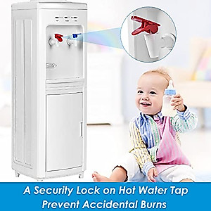 GOFLAME Water Cooler Dispenser Top Loading, Water Dispenser with Hot & Cold Water, Storage Cabinet, Child Safety Lock, Holds 3-5 Gallon Bottles for Home Office Dorm
