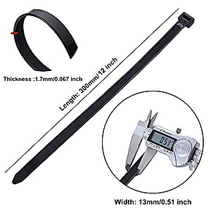60 Piece Multi-Purpose Ultra Heavy Duty UV Cable Ties,11.8 Inch Width 0.51 Inch, 250 lbs Tensile Strength,Black