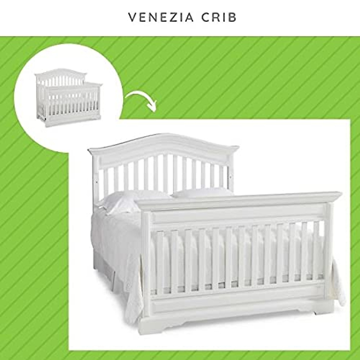 Full-Size Conversion Kit Bed Rails for Dolce Babi Cribs | Multiple Finishes Available (Snow White)