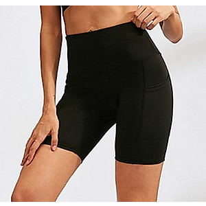 Aoliks Women's 8" Biker Shorts with Pockets High Waist Tummy Control Running Workout Spandex Gym Volleyball Yoga Shorts Black