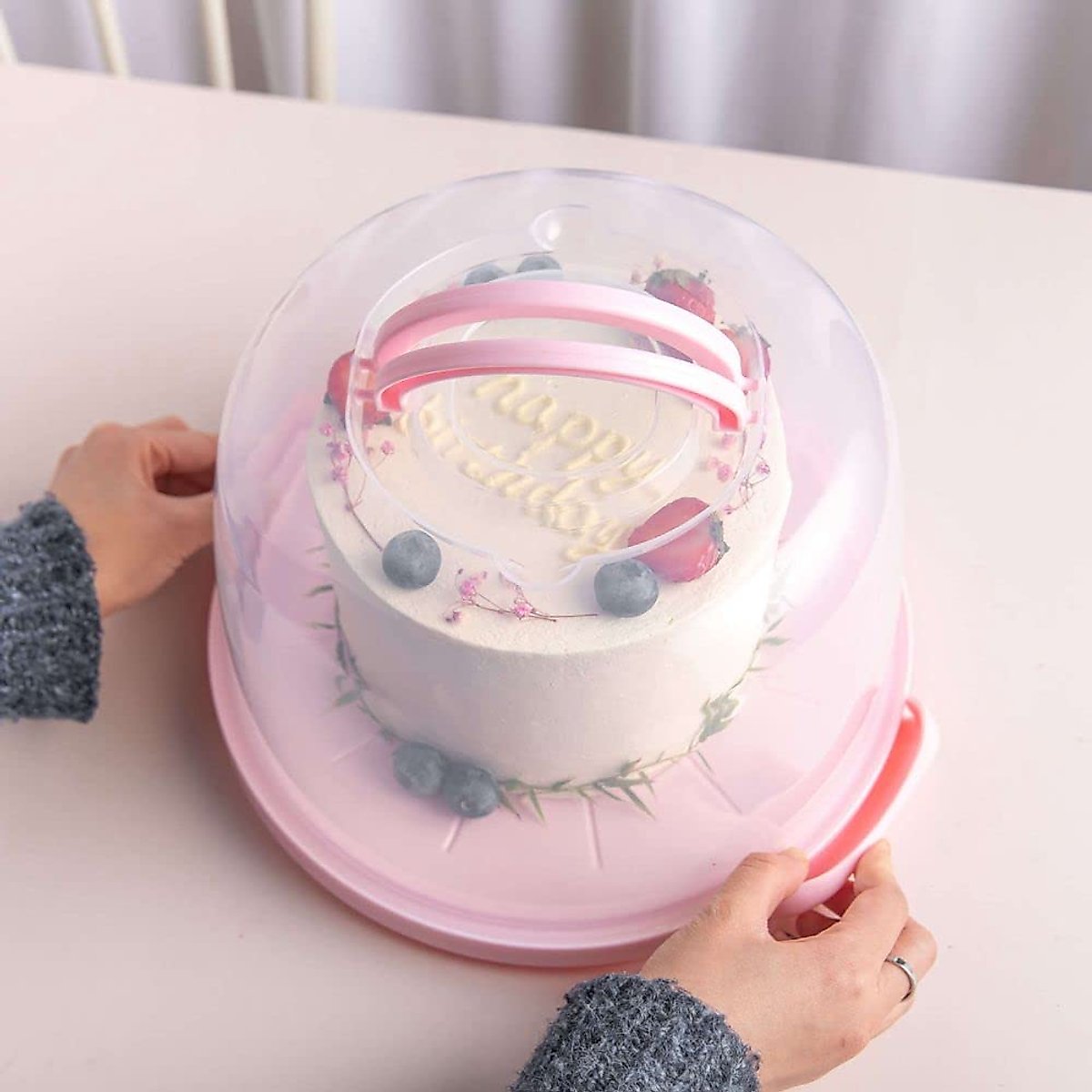 HomDSim Cake Carrier Round Cake Stand Plus Height Cake Container with Cupcakes Pad, Handle, Lid Reusable Package Box for Transporting Desserts,Pie,Toast,Fruit