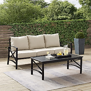 Crosley Furniture Kaplan 2-Piece Outdoor Sofa Patio Furniture Set, Conversation Sets for Porch, Deck, Oiled Bronze with Oatmeal Cushions