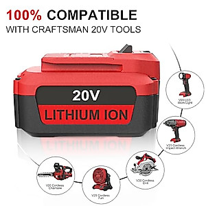 Bakipante 2Pack 20V 6.0Ah Lithium Battery Replacement for Craftsman CMCB202 CMCB204 CMCB0206 and CMCB104 Charger Replacement for Craftsman Compatible with V20 Tools