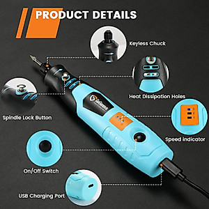 4V Cordless Rotary Tool, GoGonova 3-Speeds 18000 RPM Mini Power Rotary Tool with 43 Accessories, Rechargeable Rotary Tool for Grinding, Polishing, Wood Carving, Engraving, Soft Metal Drilling, Cutting