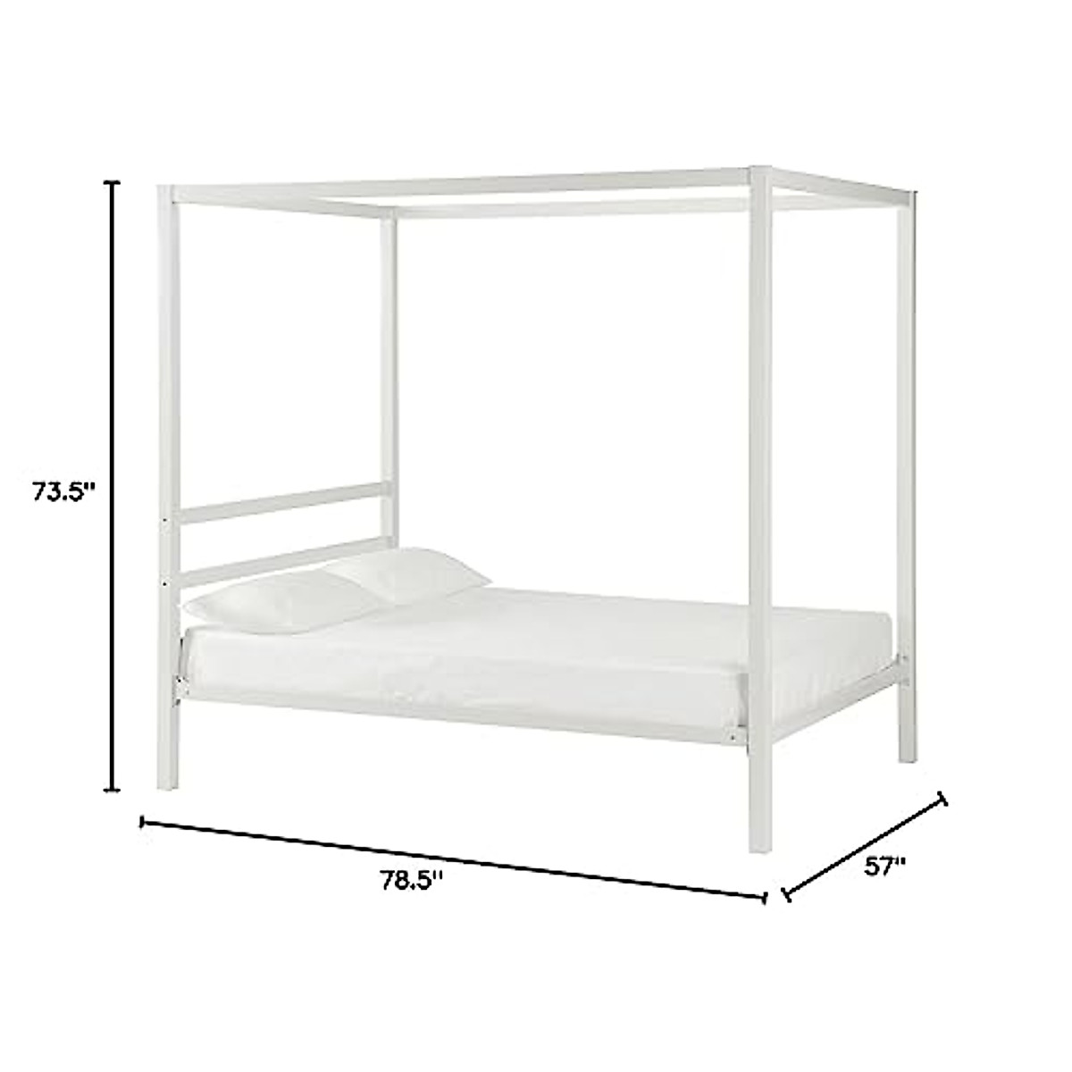 DHP Modern Metal Canopy Platform Bed with Minimalist Headboard and Four Poster Design, Underbed Storage Space, No Box Spring Needed, Full, White