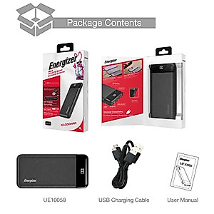 Energizer New Power Bank with LCD Indicator｜ 10000mAh Capacity Lithium Polymer｜ 2.1A High-Speed Charging｜ Dual Outputs｜Compatible with iPhone, Samsung, Tablet, and More.｜UE10058