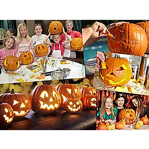 FATHER.SON 8PCS Halloween Pumpkin Carving Tools Kit & 2 LED Candles light & 100 Stencils Ebook & Instructions Packing With Stylish Pen Bags, Jack-O-Lanterns Professional DIY Stainless Steel Set