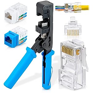 GTZ Bundle – 2 Items: Speed Termination Tool with 20 Pack of RJ45 Keystone Jacks + 200 Pack of Cat6 Pass Through Connectors