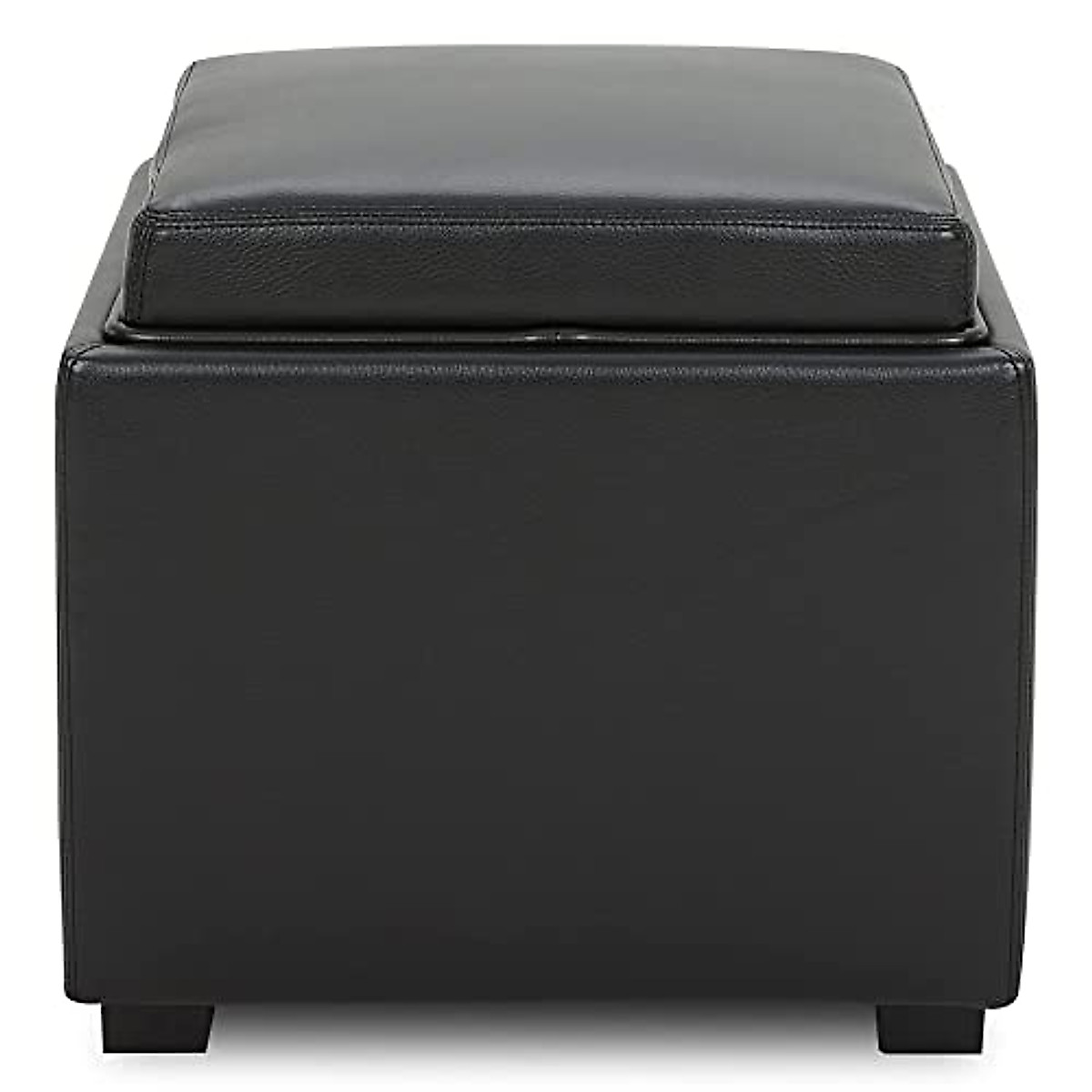CHITA Storage Ottoman Cube with Tray,Footrest Stool Seat Serve as Side Table, PU Leather in Black